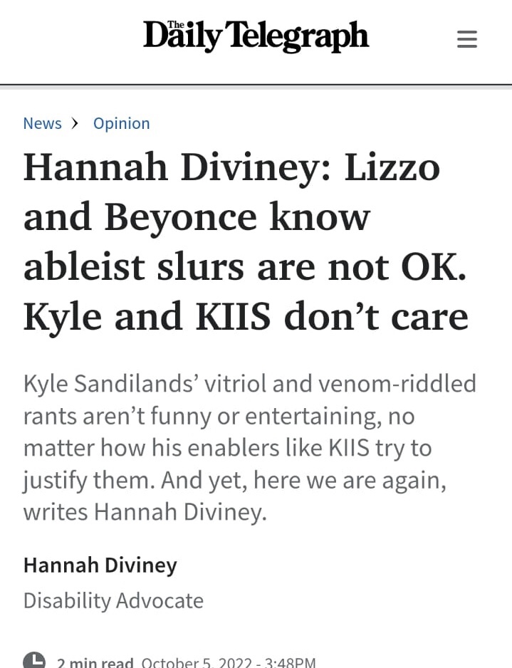 Opinion Piece In The Daily Telegraph – Hannah Diviney